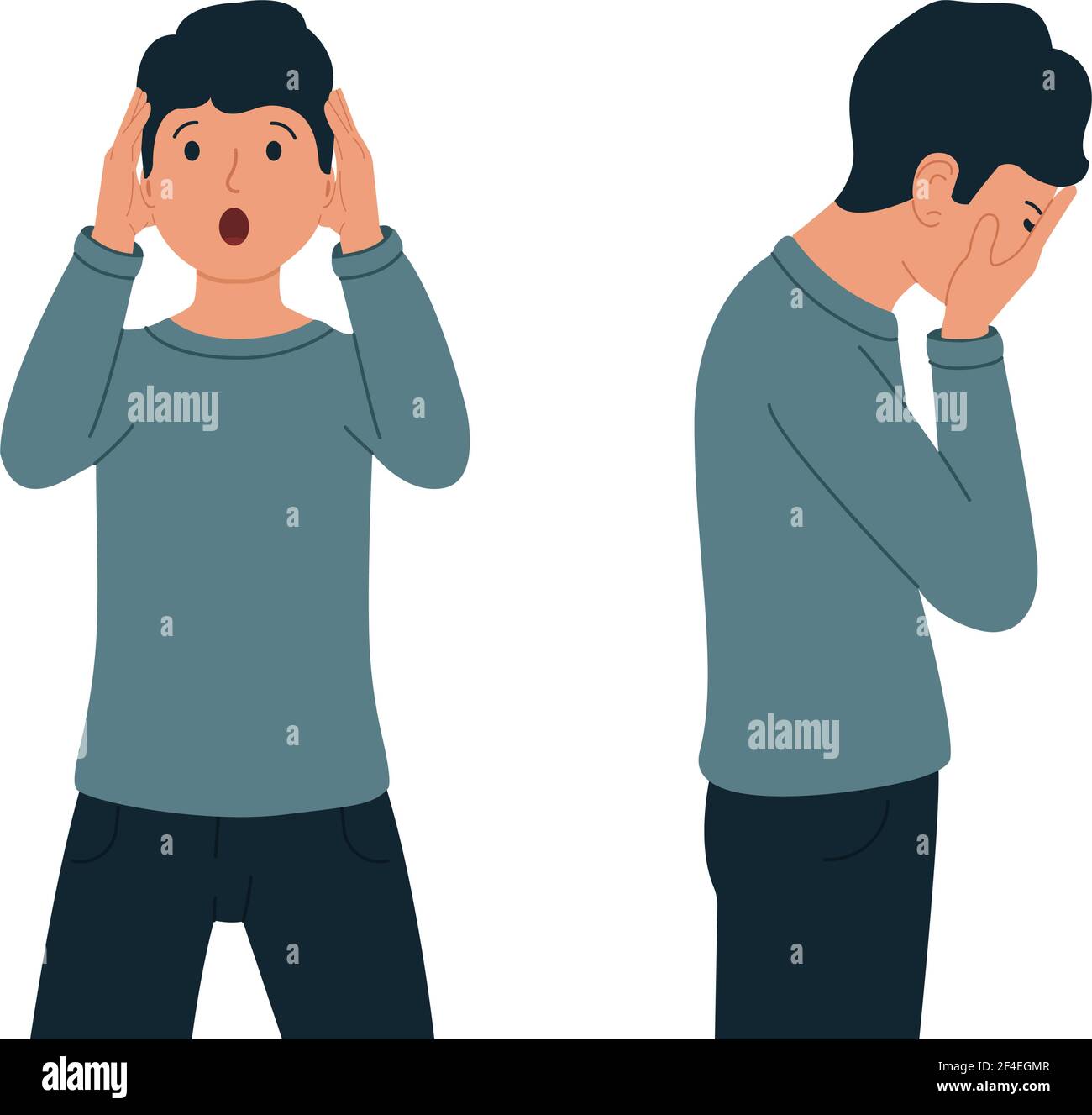 Young guy experiencing depression and stress in flat design. Depressed ...