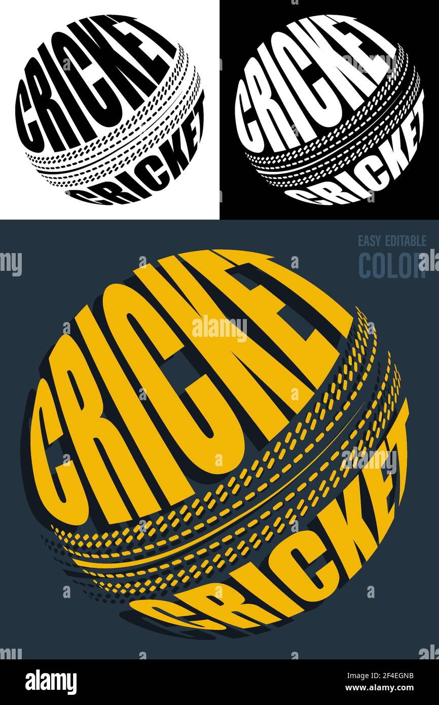 Volumetric letters with name CRICKET on background of sports ball ...