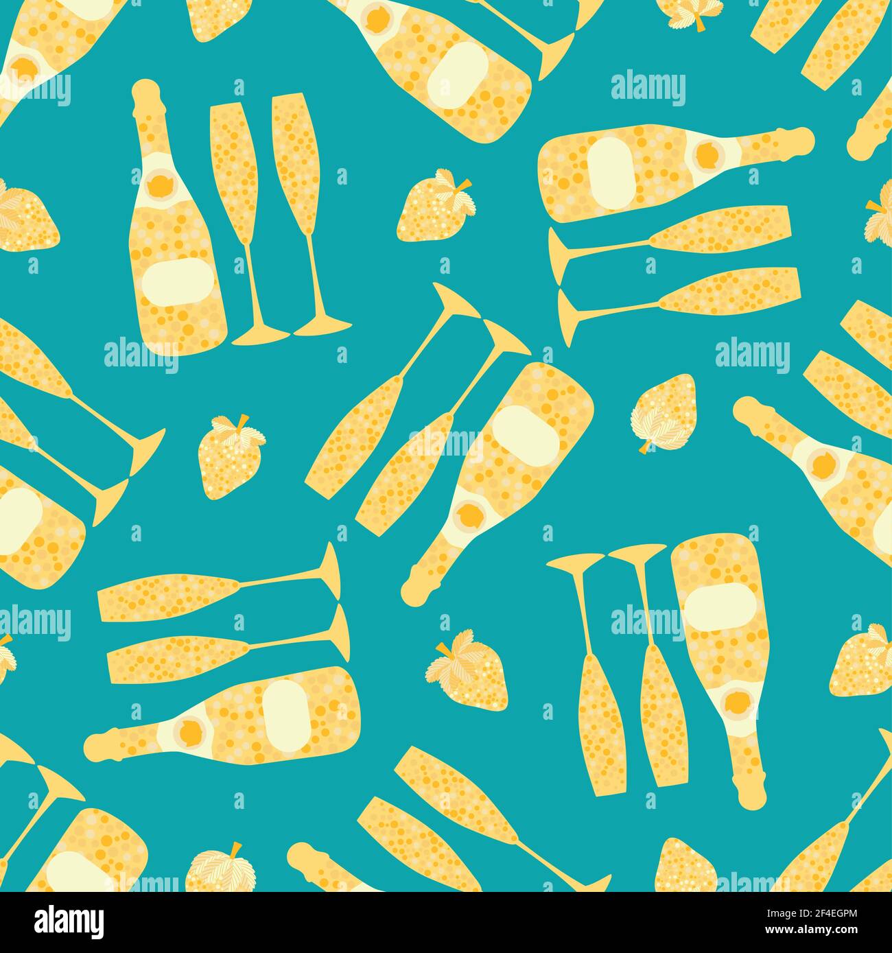 Champagne and strawberry vector seamless pattern background. Elegant ...