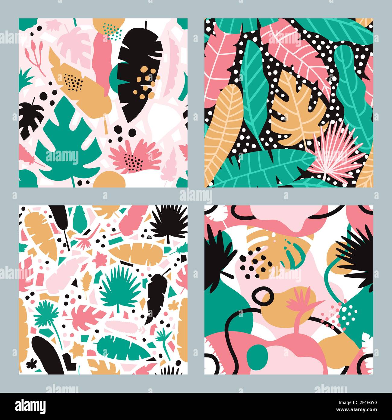 Tropical abstract patterns. Hand drawn seamless jungle leaves backdrop ...