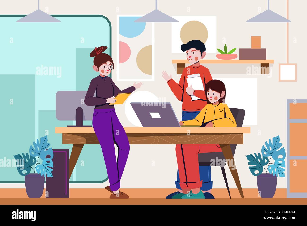 Flat-hand drawn coworking space Vector illustration Stock Vector Image ...