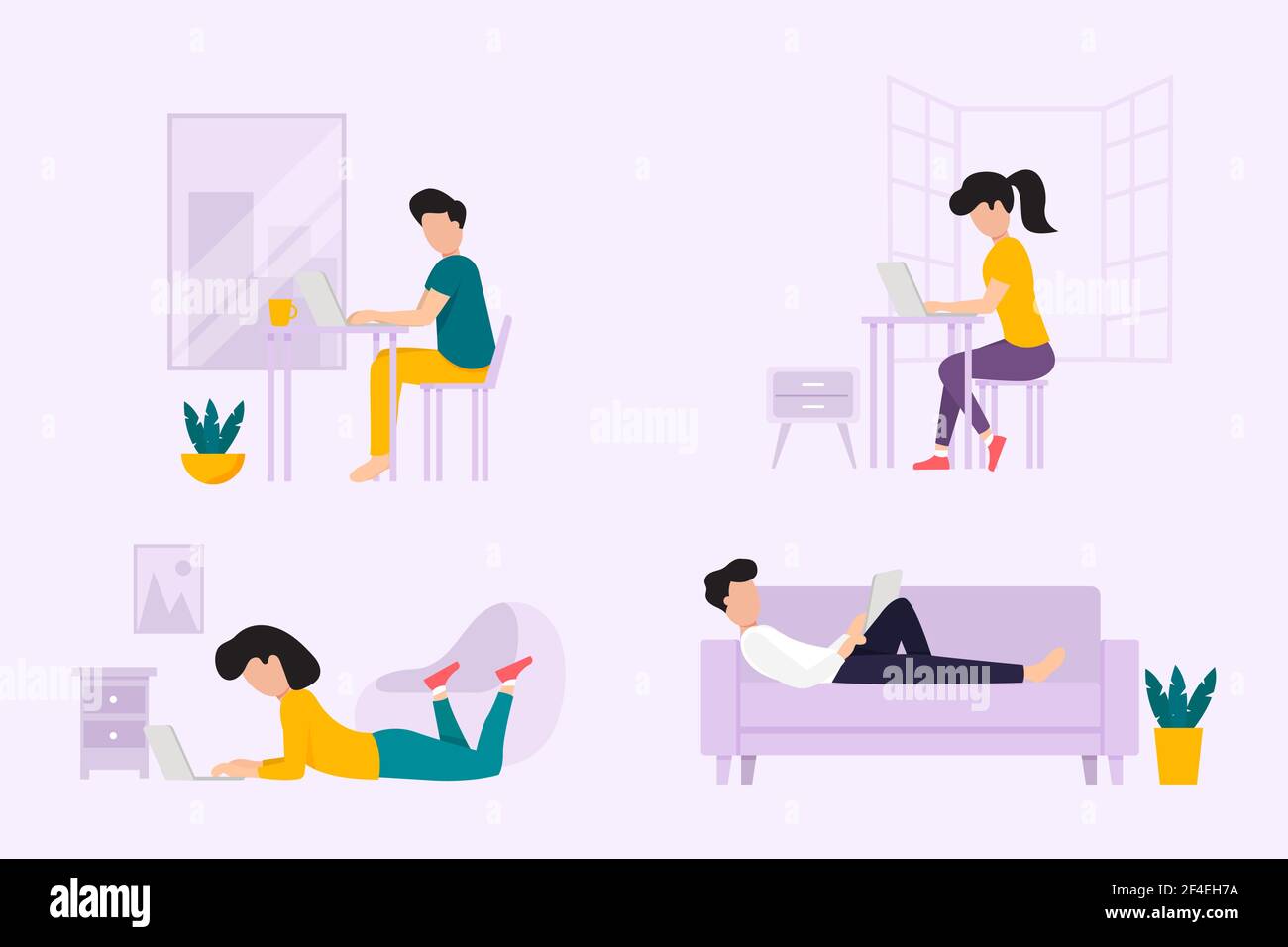 Hand drawn people working from home pack Vector illustration Stock ...