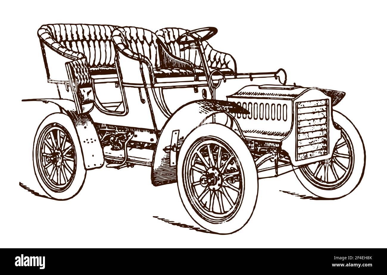 Antique four-seater touring car in three-quarter view with open door ...