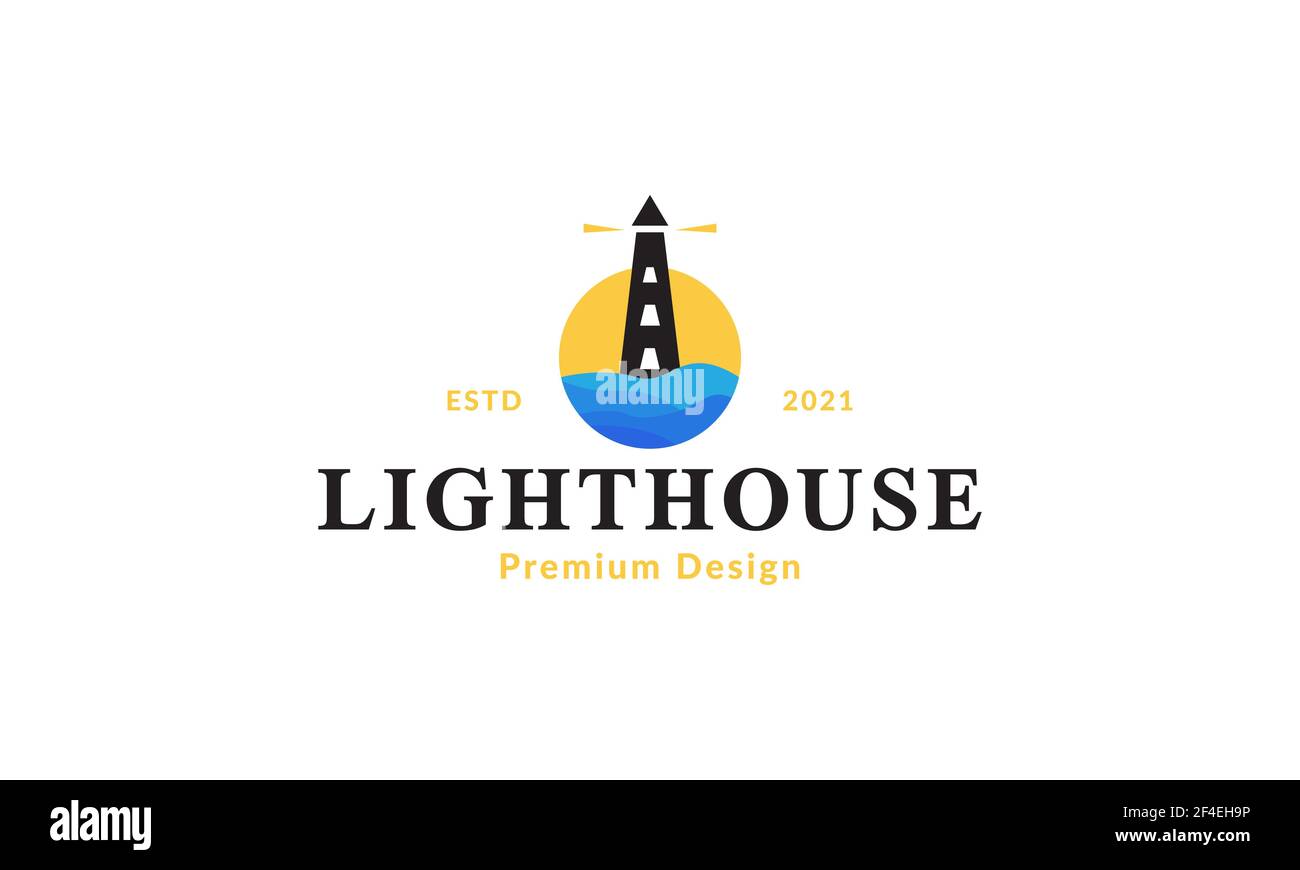 abstract lighthouse with blue sea logo vector symbol icon design ...