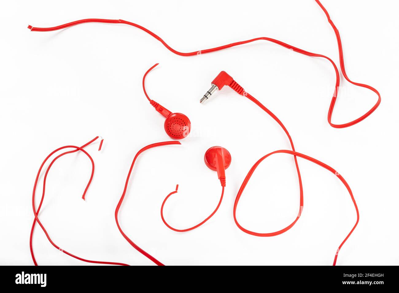 Headphones on a white background. Torn headphones. Repair of electronic ...