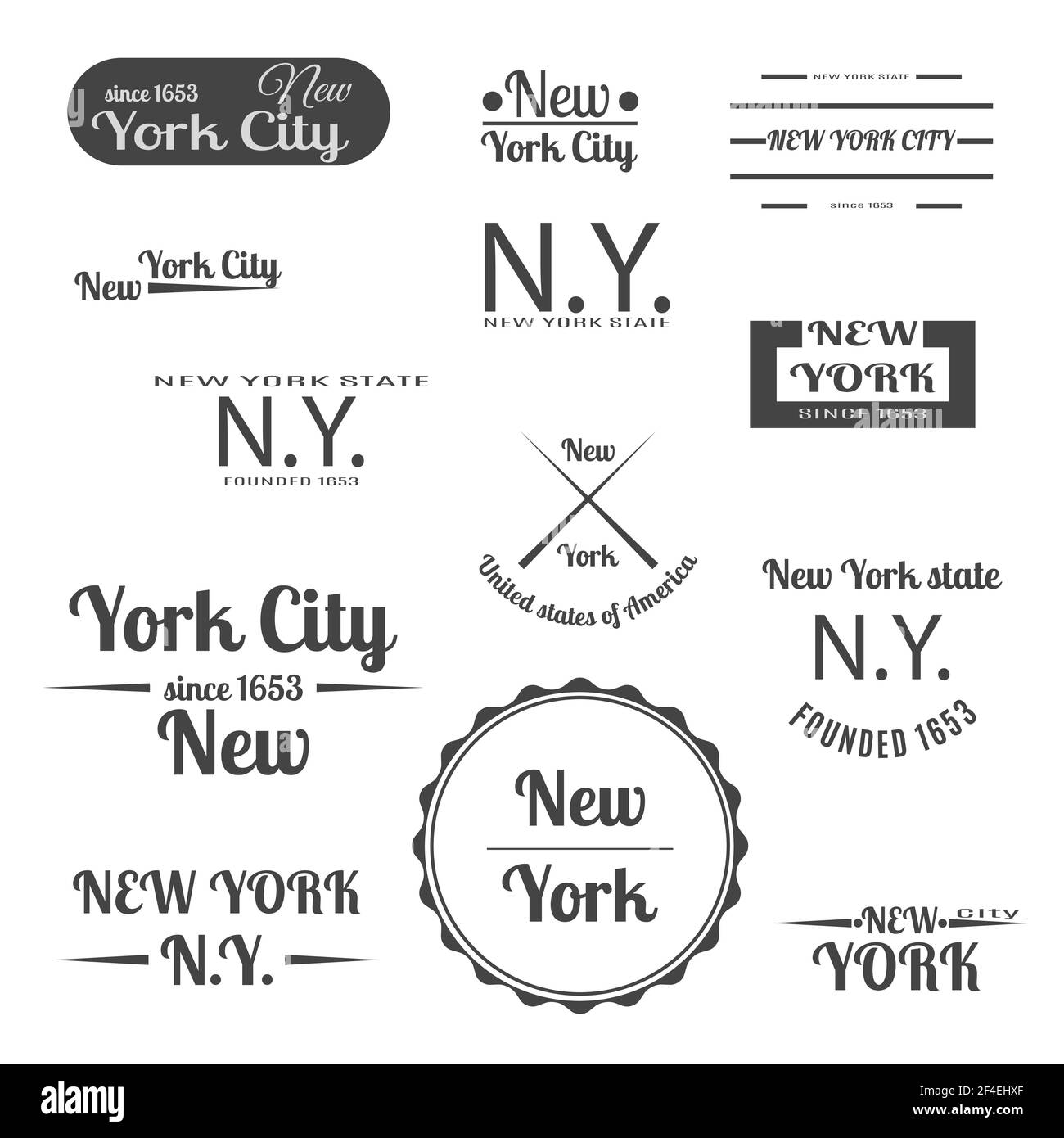 Set of grey emblem, logo, label for New York City, isolated on a white ...