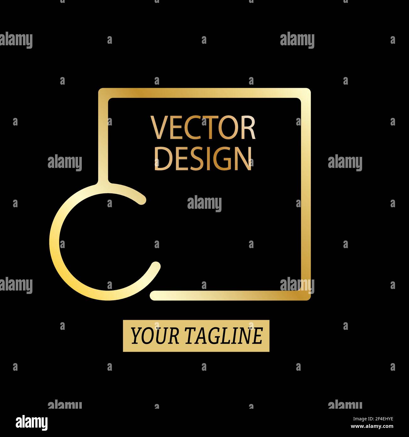 Stylized letter C with a square border. Vector template for logo, label ...