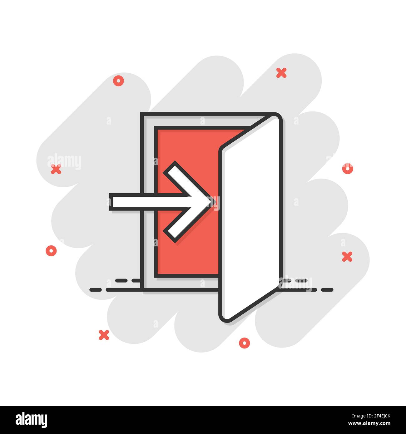 Vector cartoon entrance door icon in comic style. Exit doors concept ...