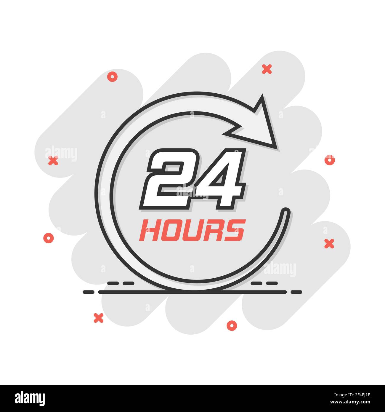 Vector cartoon twenty four hour clock icon in comic style. 24/7 service ...