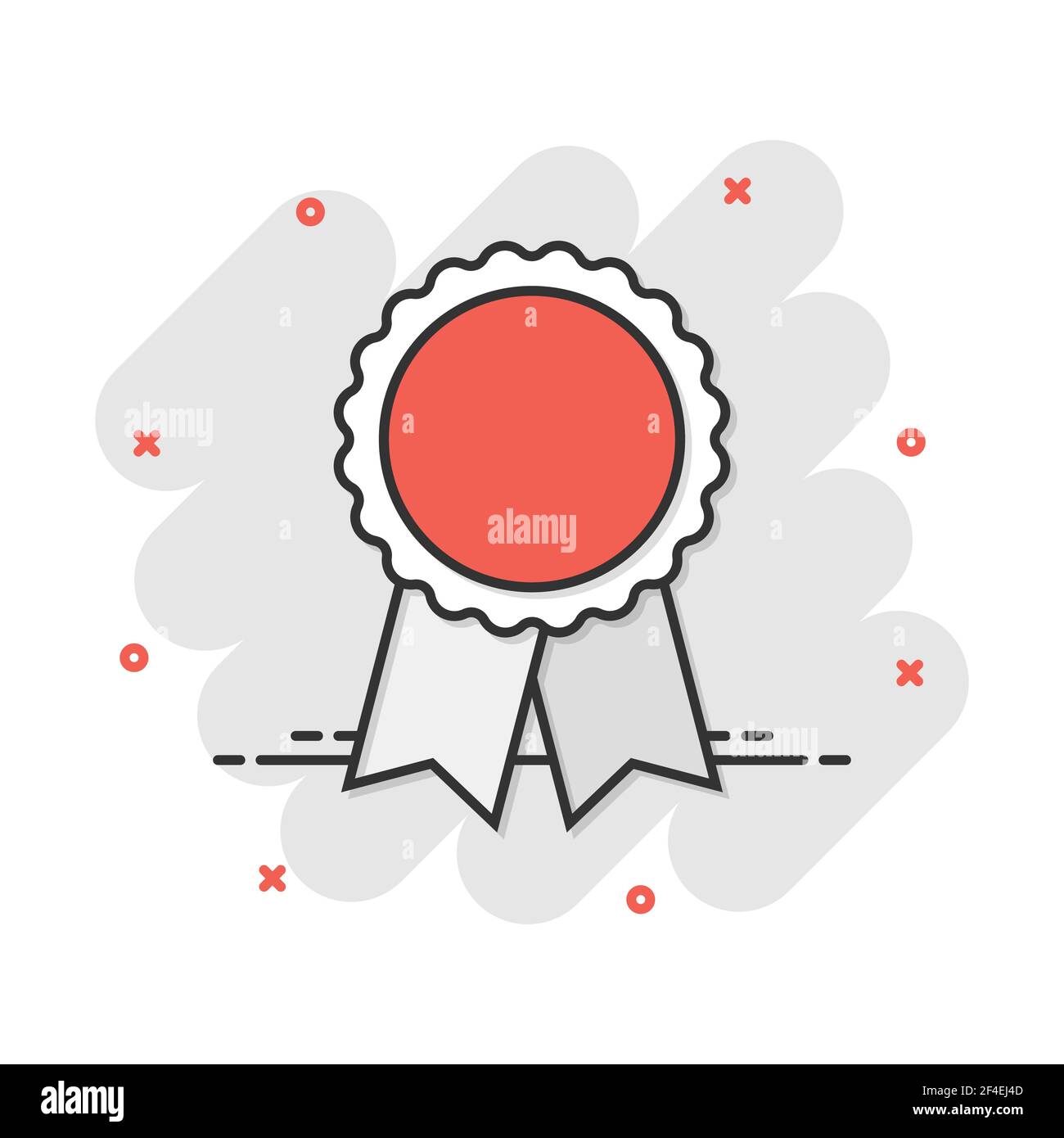 Vector cartoon badge with ribbon icon in comic style. Award medal sign ...