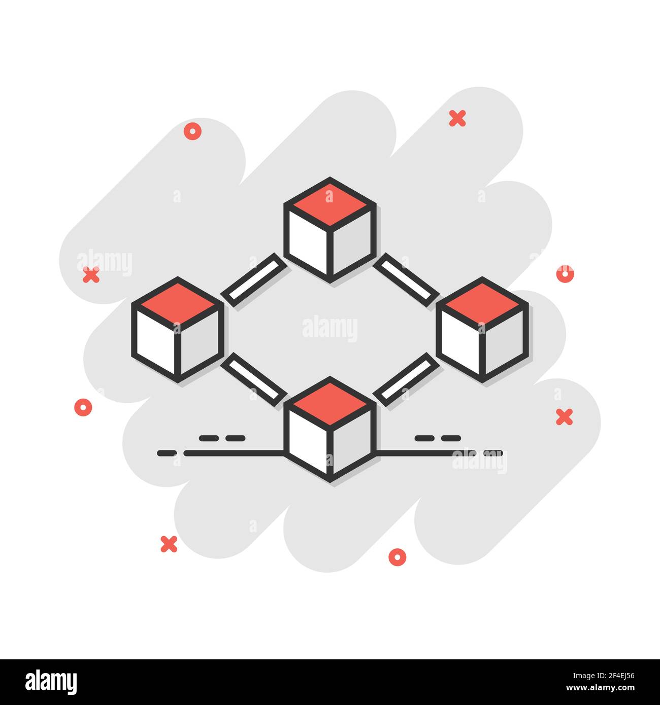 Vector cartoon blockchain technology icon in comic style. Cryptography ...