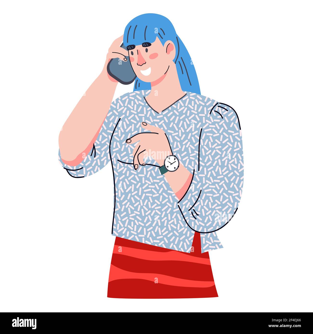 Woman holding smartphone in hands, cartoon flat vector illustration ...