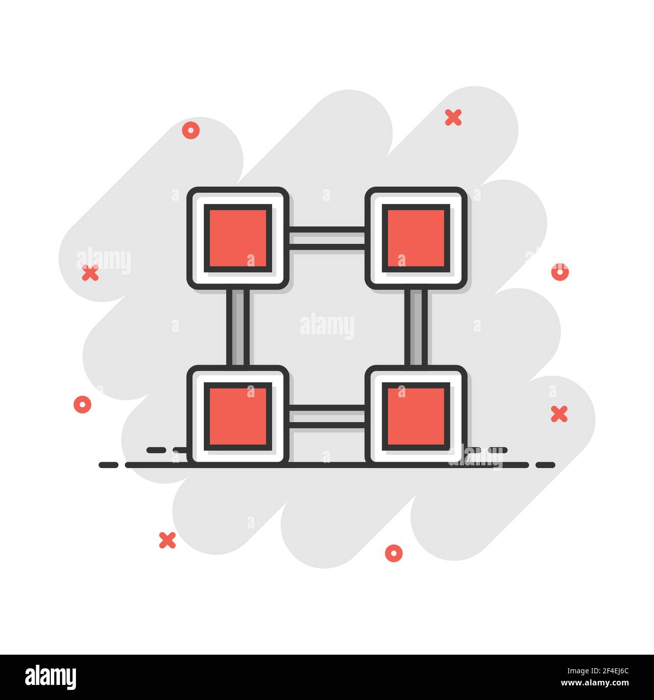 Vector cartoon blockchain technology icon in comic style. Cryptography ...