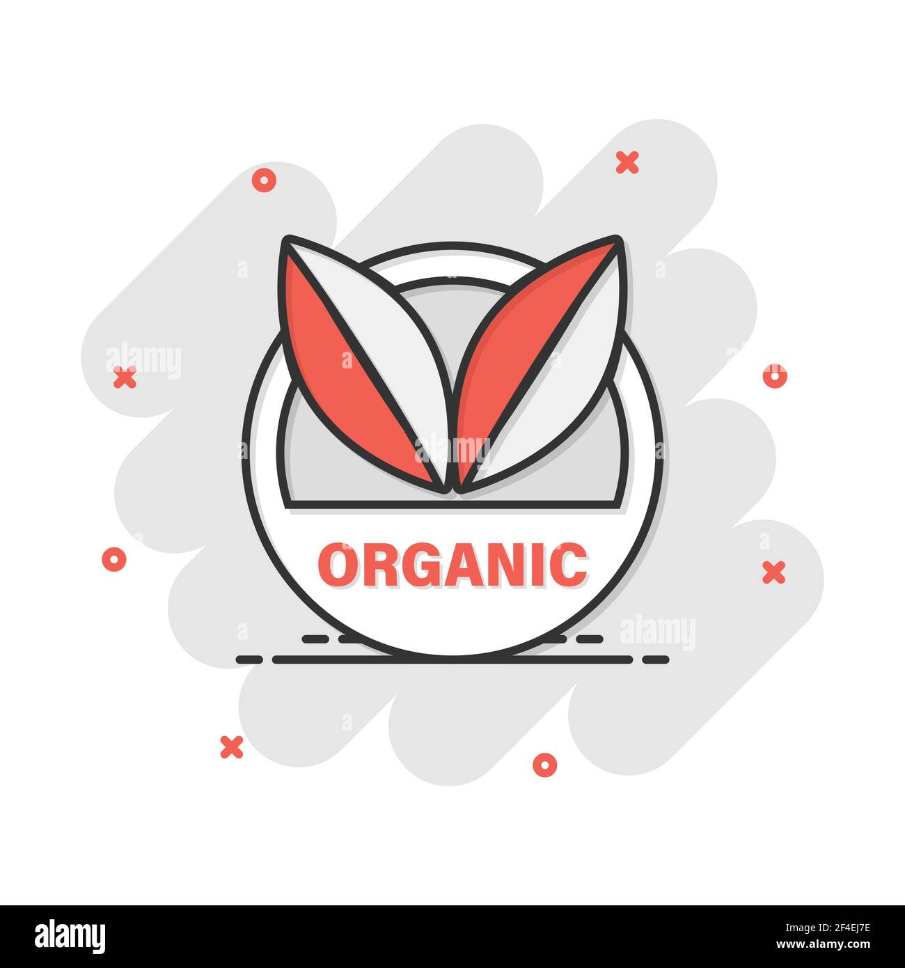 Vector cartoon vegan organic badge icon in comic style. Eco bio product ...