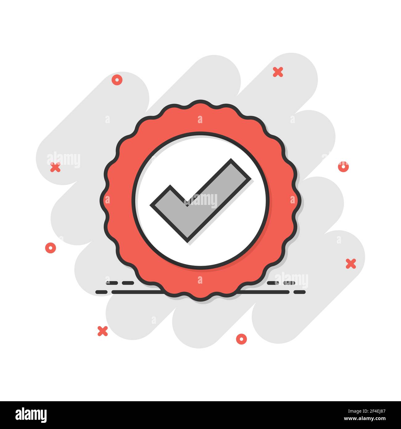 Approved certificate medal icon in comic style. Check mark stamp vector ...