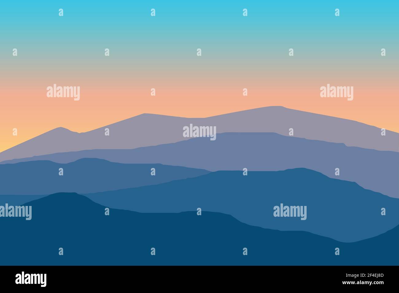 vector illustration of mountain landscape before sunrise with gradient ...