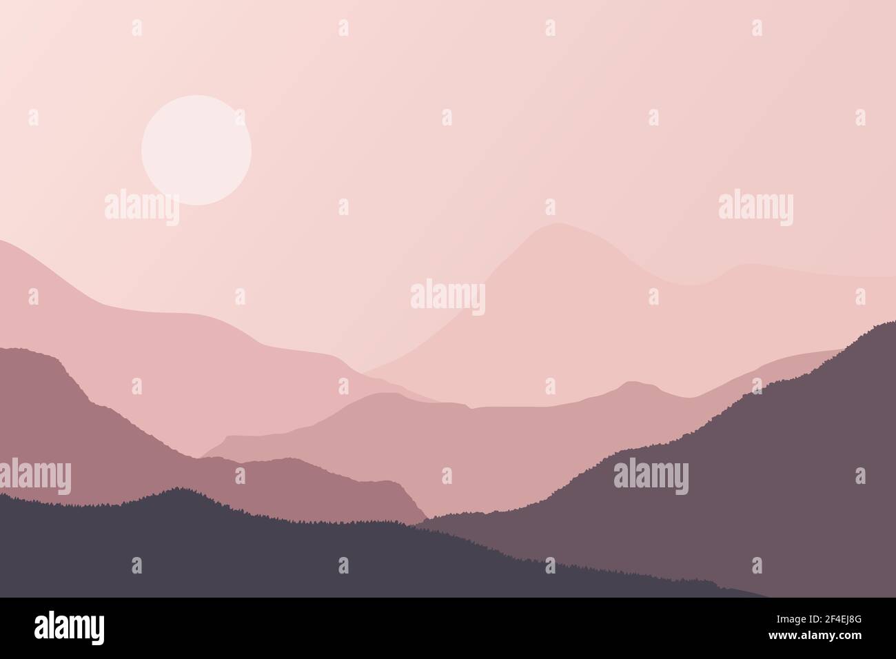 mountain ridge landscape vector illustration at sunrise with gradient ...