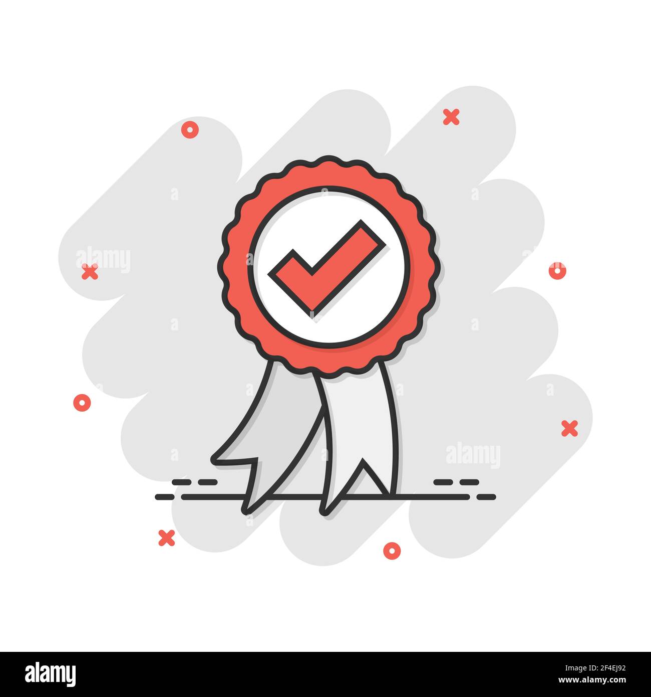 Approved certificate medal icon in comic style. Check mark stamp vector ...