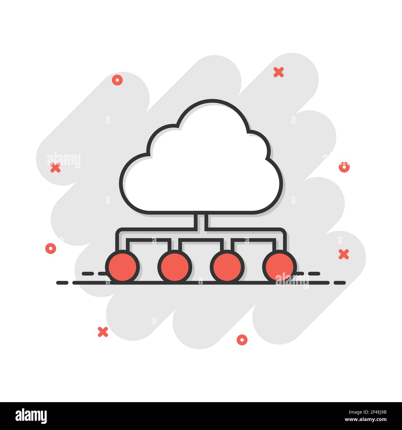 Vector cartoon cloud computing technology icon in comic style. Infographic analytics ...