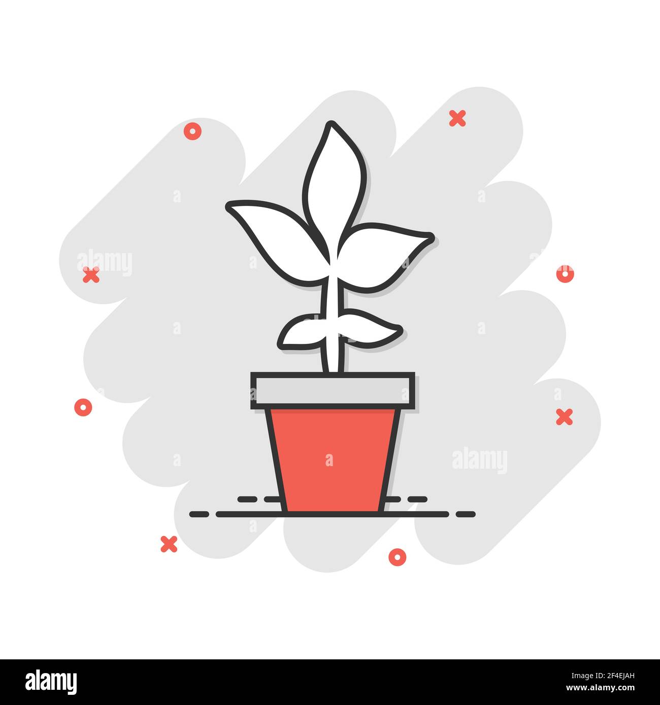Vector cartoon flower pot icon in comic style. Seedling flower concept ...