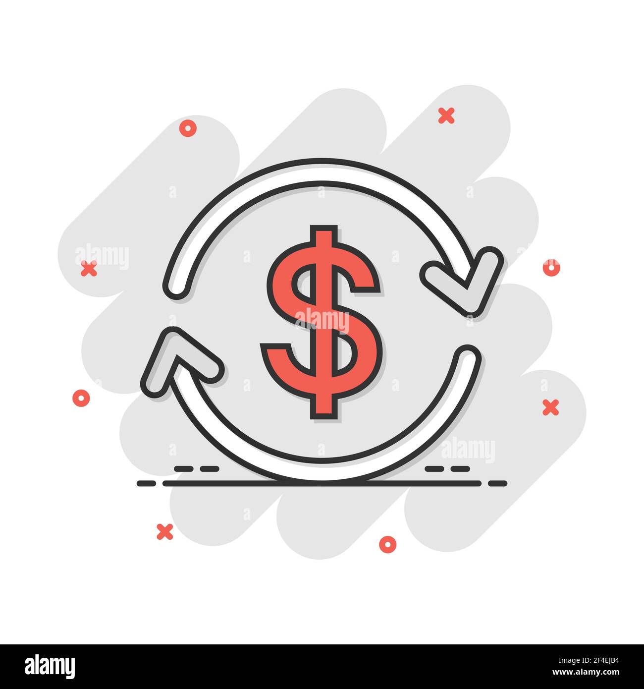 Vector cartoon money dollar with arrow icon in comic style. Exchange ...