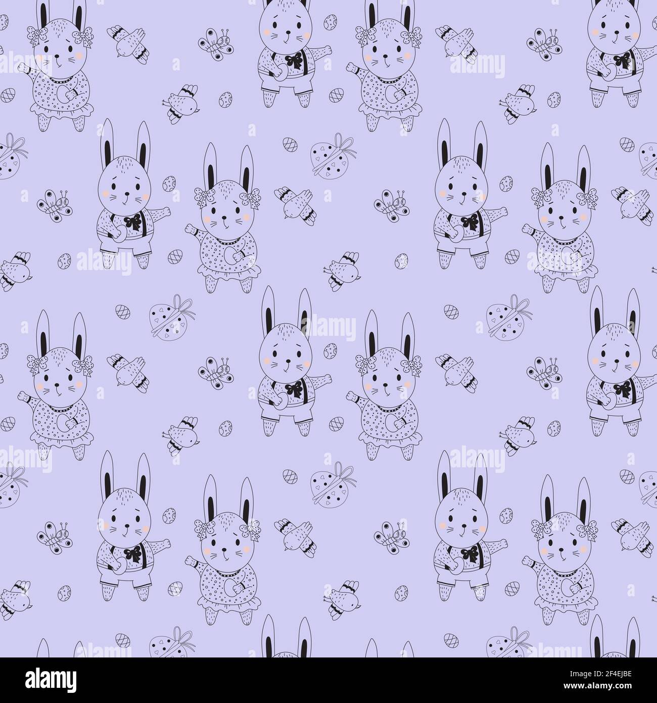 Happy Easter seamless pattern. Easter bunnies - boy and girl ...