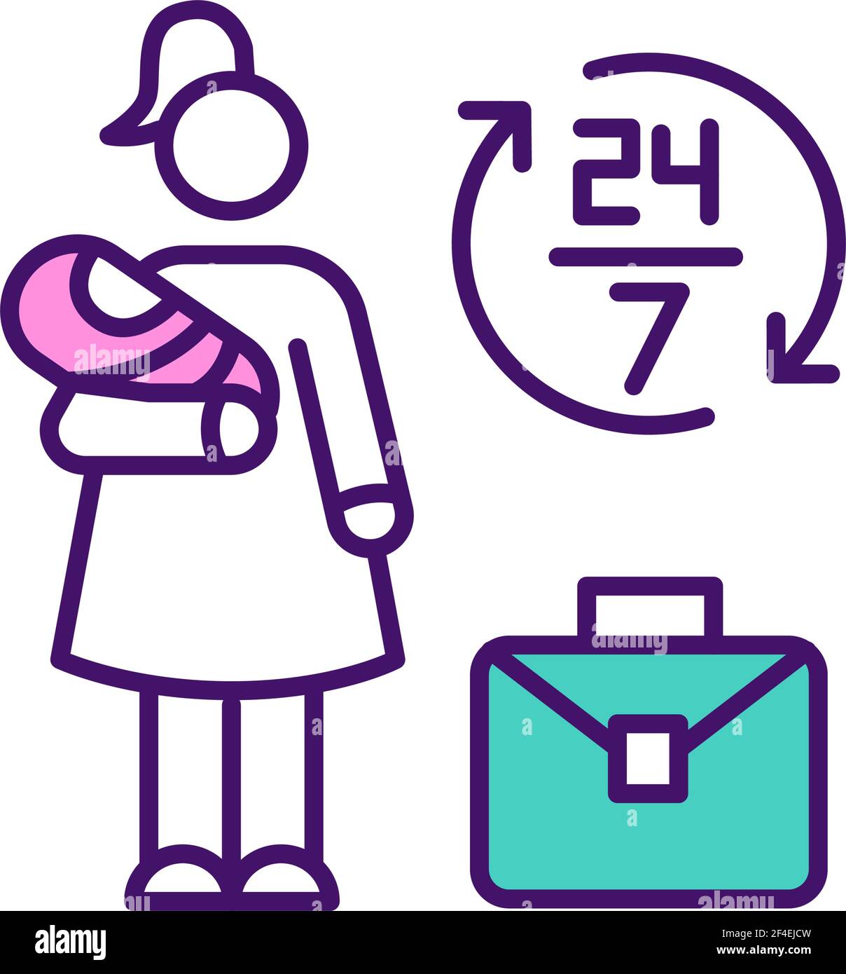 Overwhelmed working mother RGB color icon Stock Vector Image & Art - Alamy