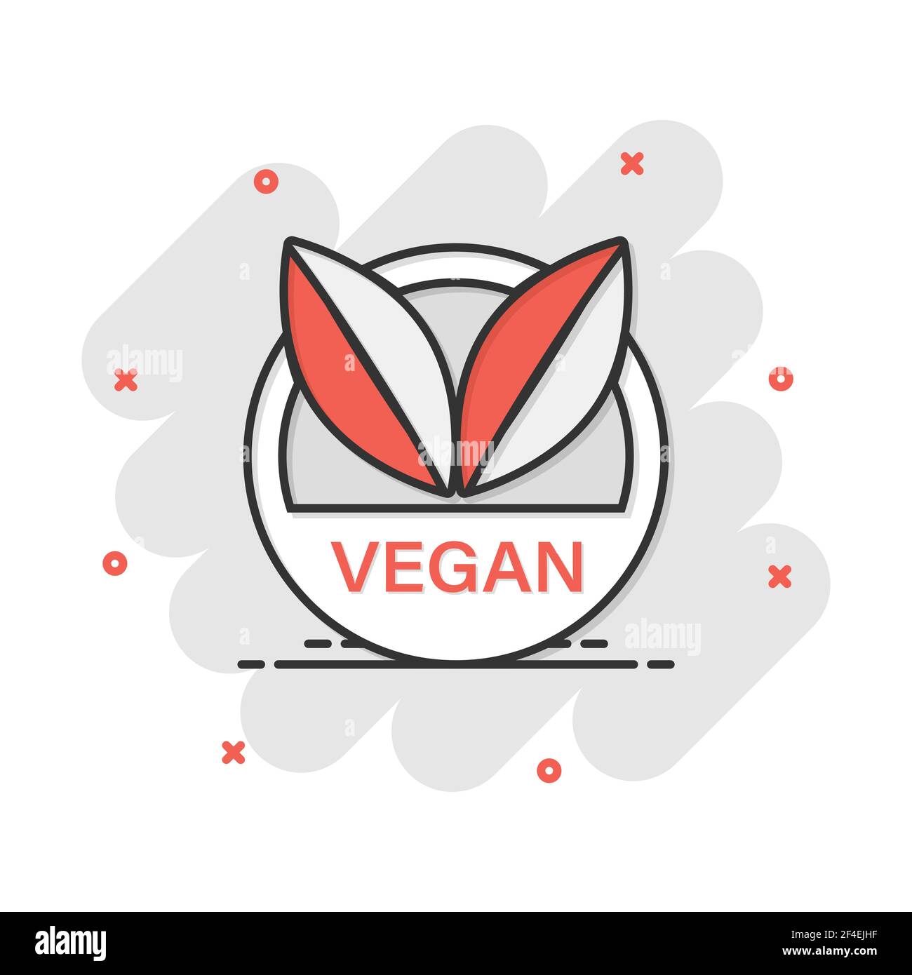 Vector cartoon vegan label badge icon in comic style. Vegetarian stamp ...