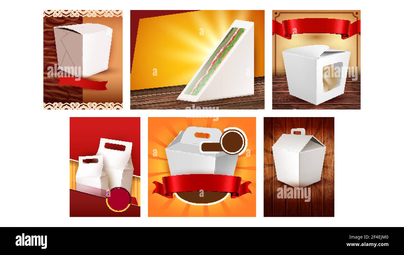 Take Away Blank Packages Promo Posters Set Vector Stock Vector Image ...
