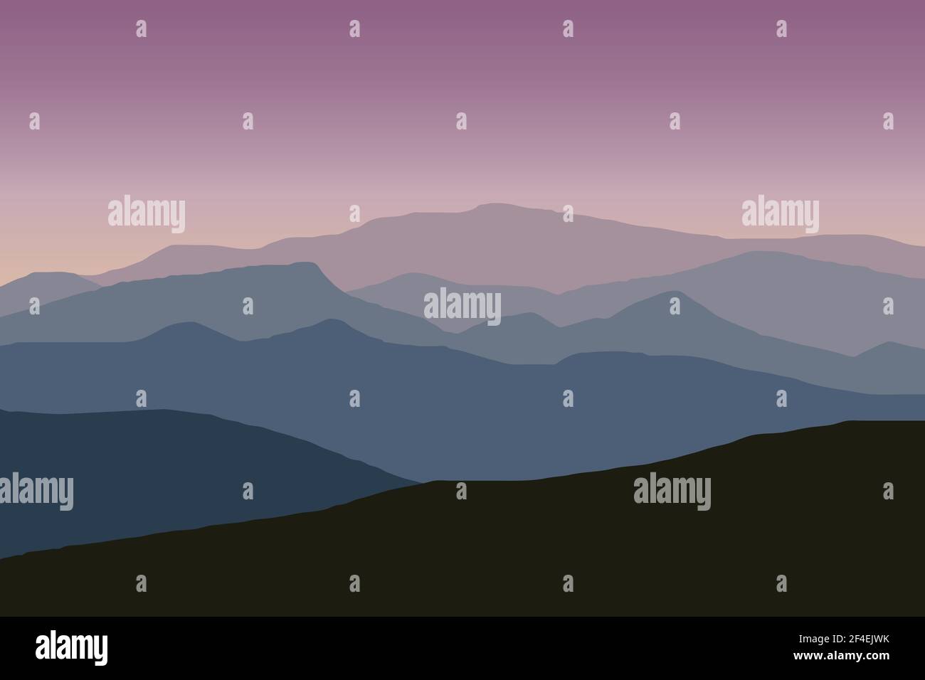mountain ridge landscape vector illustration with purple gradient color ...