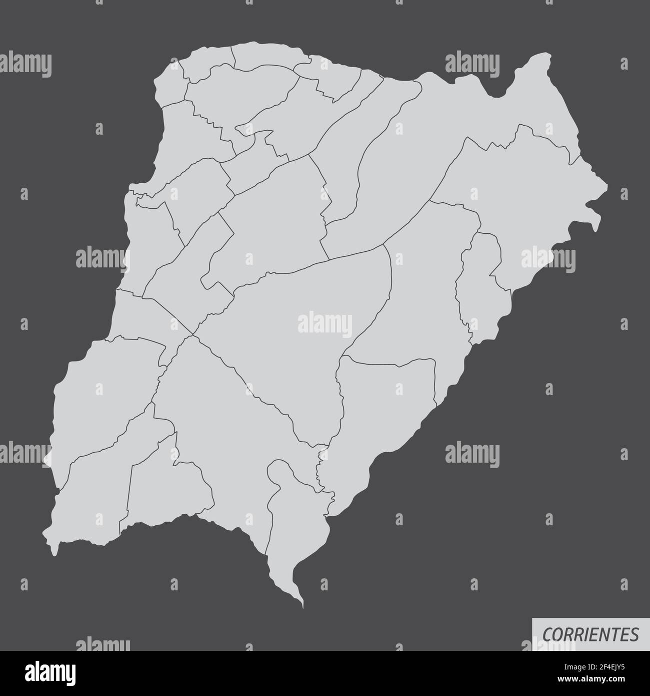The Corrientes province isolated map divided in departments, Argentina ...