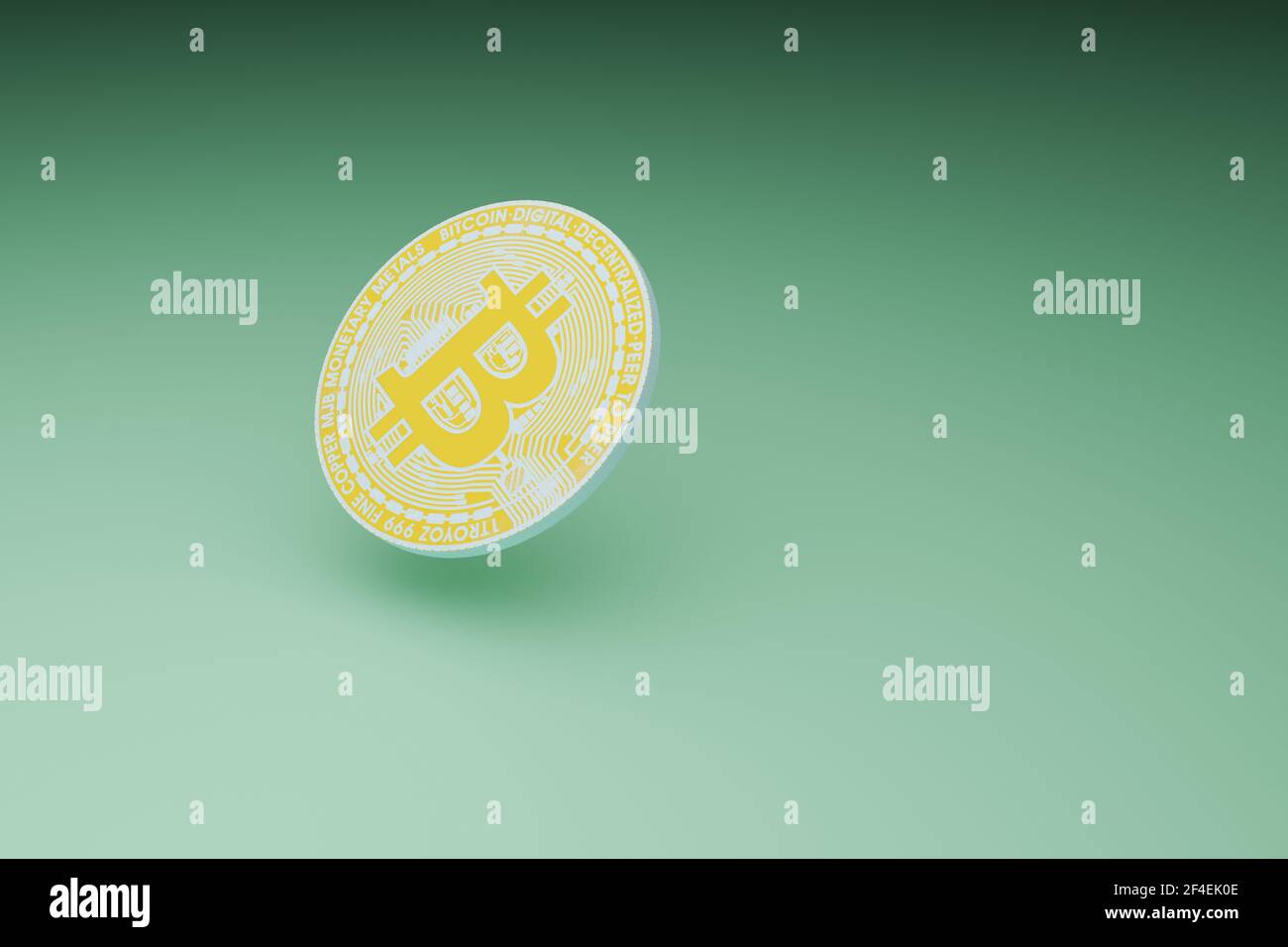 Minimal Bitcoin mining on green background, 3D illustrations rendering ...