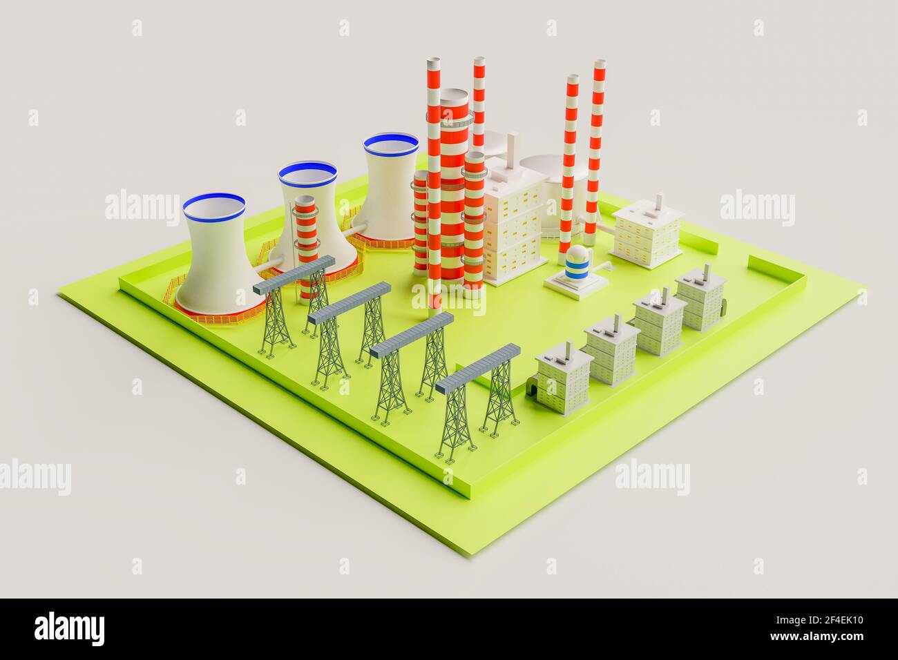 3d nuclear power plant factory, 3d illustration rendering Stock Photo ...