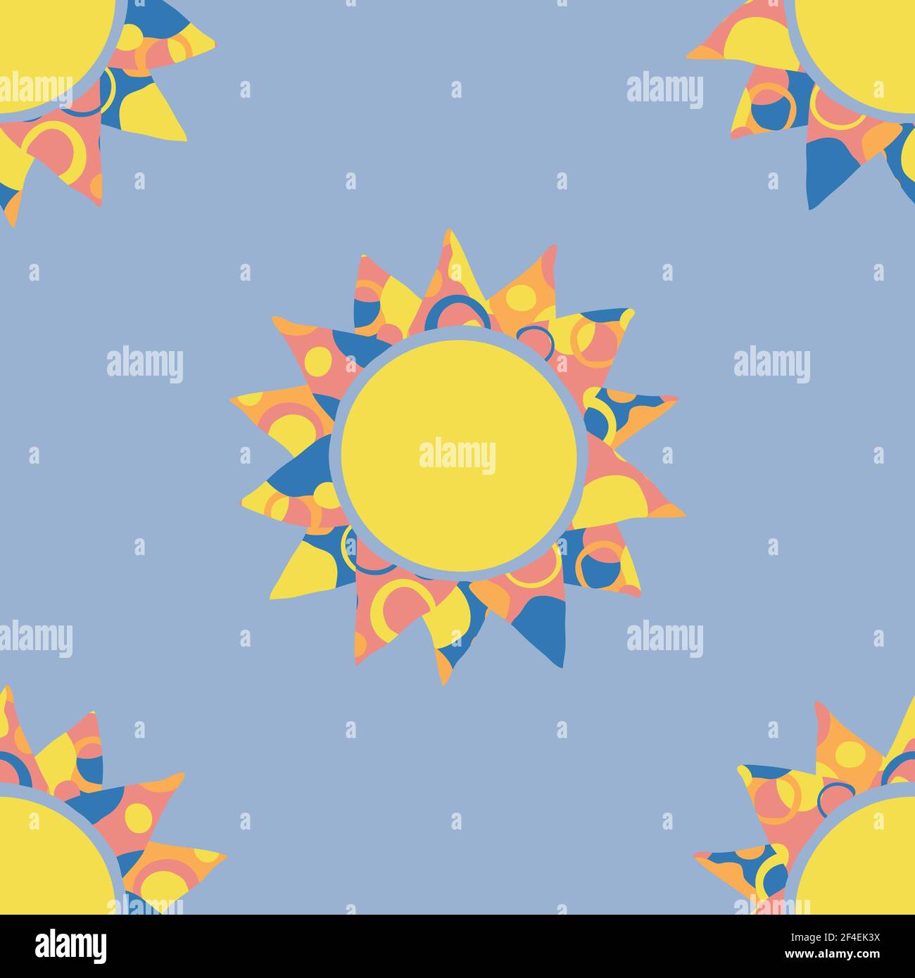 Seamless vector pattern with summer sun on blue background. Simple ...