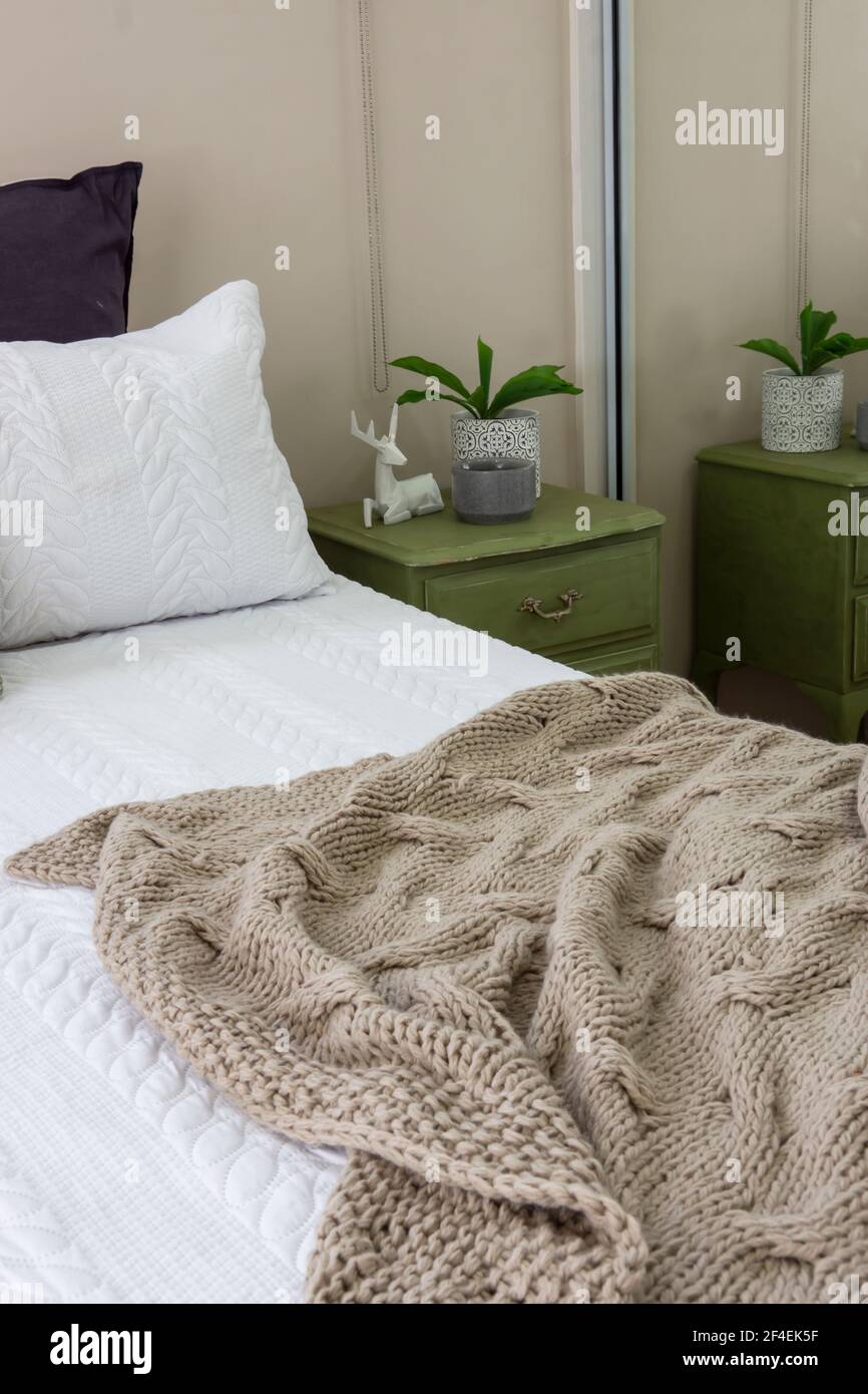 Modern bedroom interior with reflections in the mirror Stock Photo - Alamy