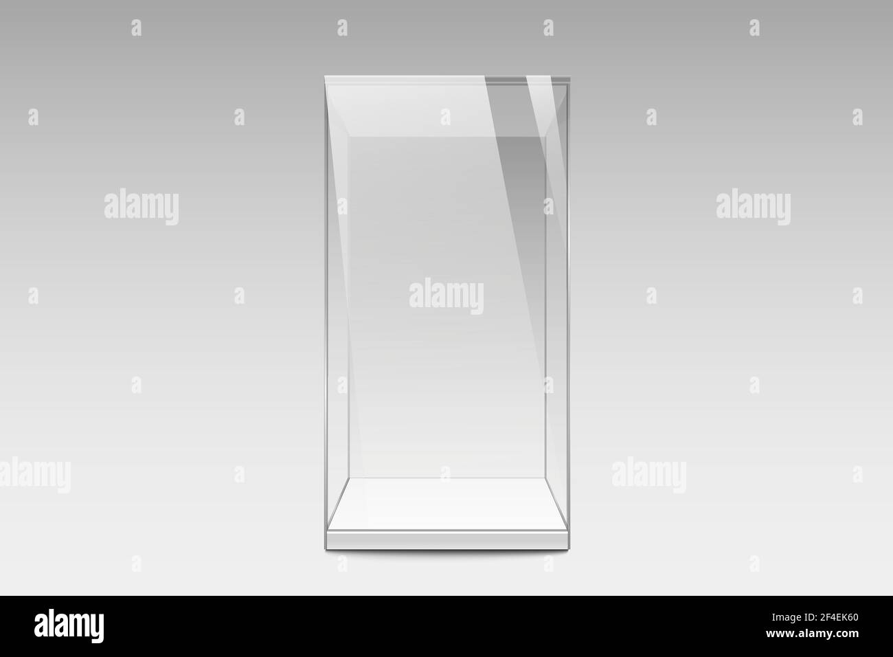 Realistic glass showcase. Empty glass box. Template for banners news ...