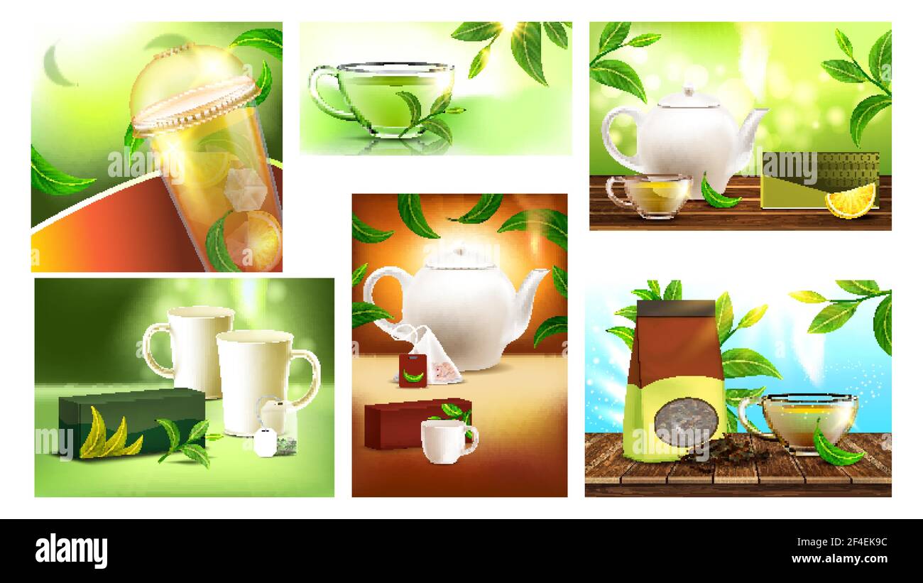 Tea Drink Promo Advertising Banners Set Vector Stock Vector Image & Art ...