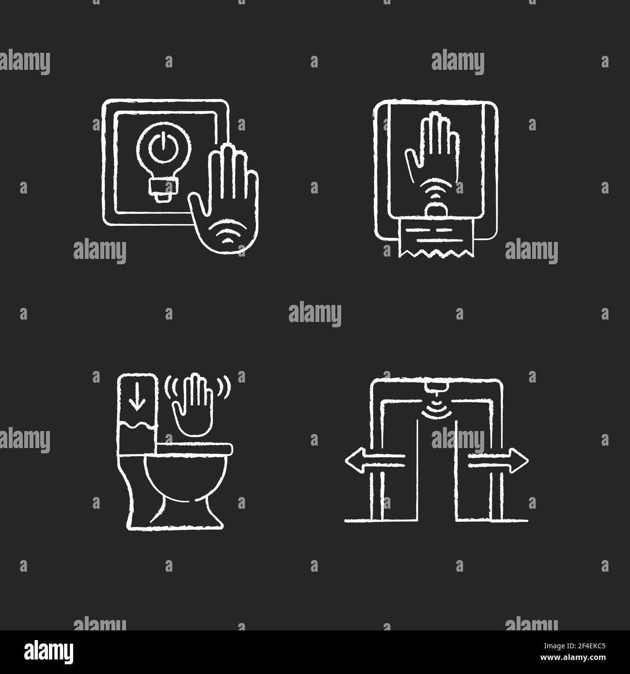 Contactless technology chalk white icons set on black background Stock ...