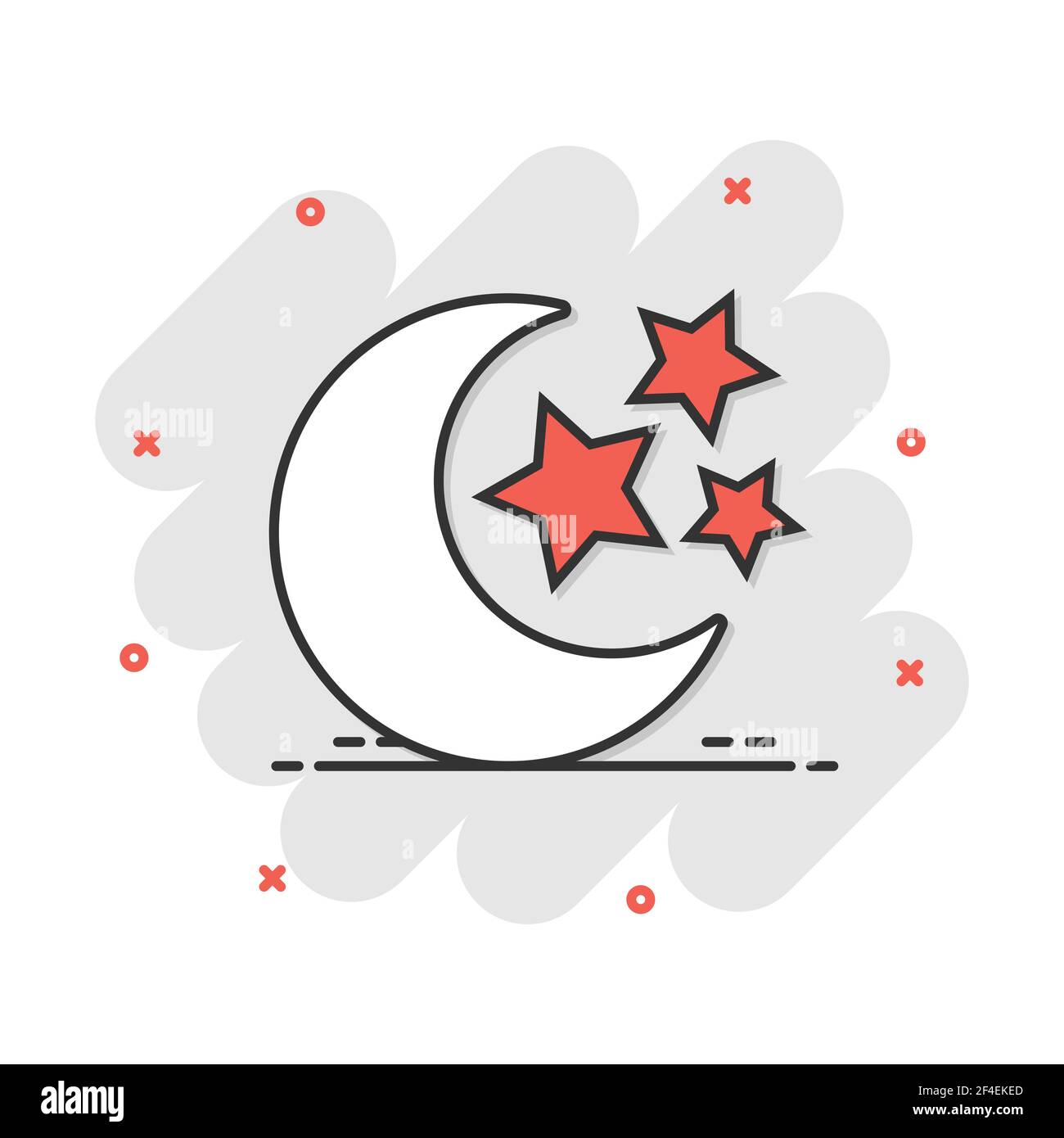 Vector cartoon nighttime moon and stars icon in comic style. Lunar ...