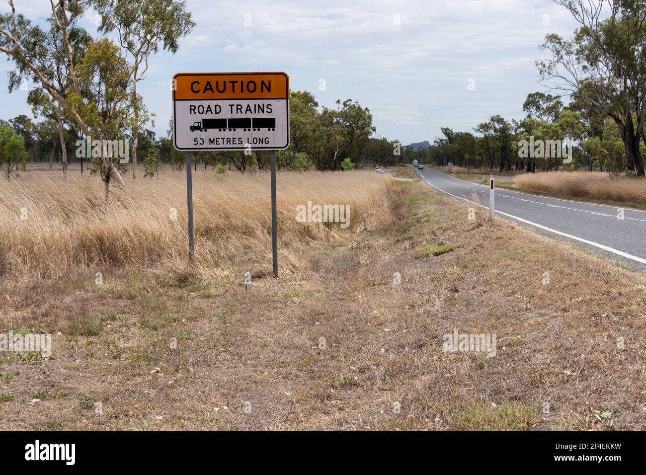 Caution warning sign that 53 meter long road train trucks are on the ...