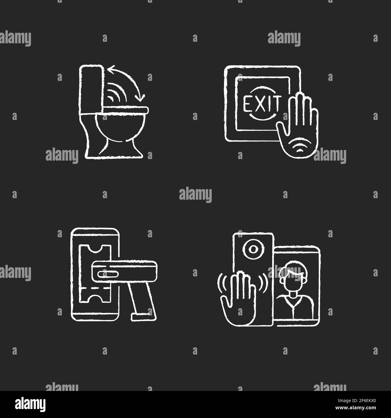 Contactless technology chalk white icons set on black background Stock ...