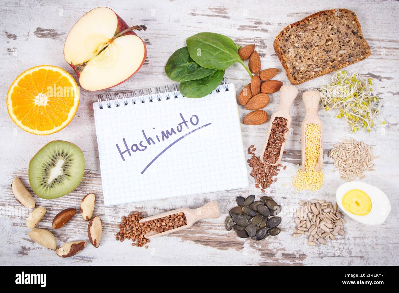 Notepad with inscription hashimoto and best nutritious ingredients or ...