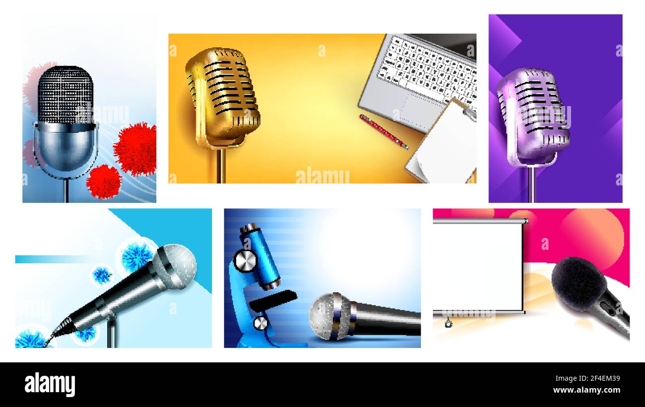 Conference Creative Advertising Posters Set Vector Illustration Stock ...