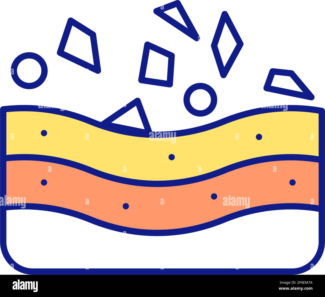 Subsidence of microplastics on the ocean floor RGB color icon Stock ...