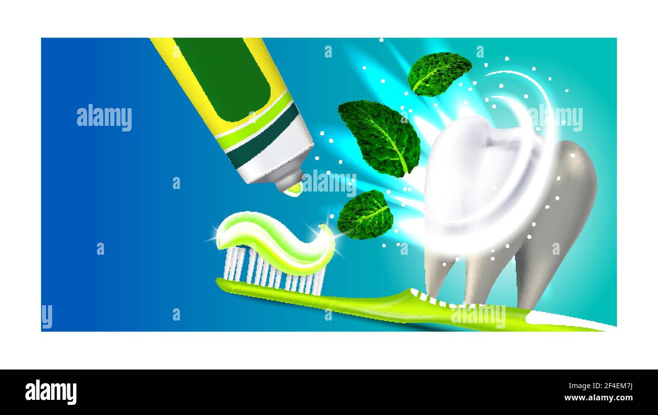 Toothpaste With Mint Advertising Poster Vector Illustration Stock ...