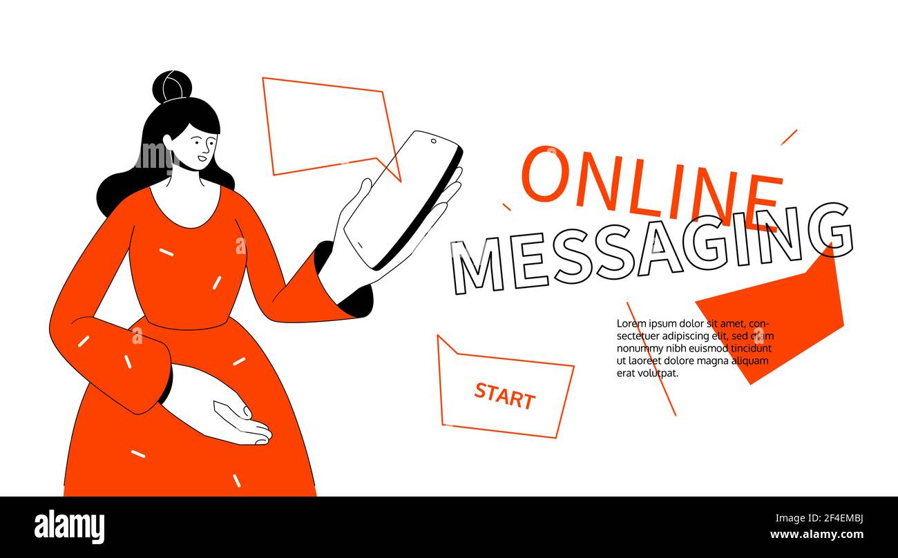 Online messaging - modern colorful line design style web banner on ...