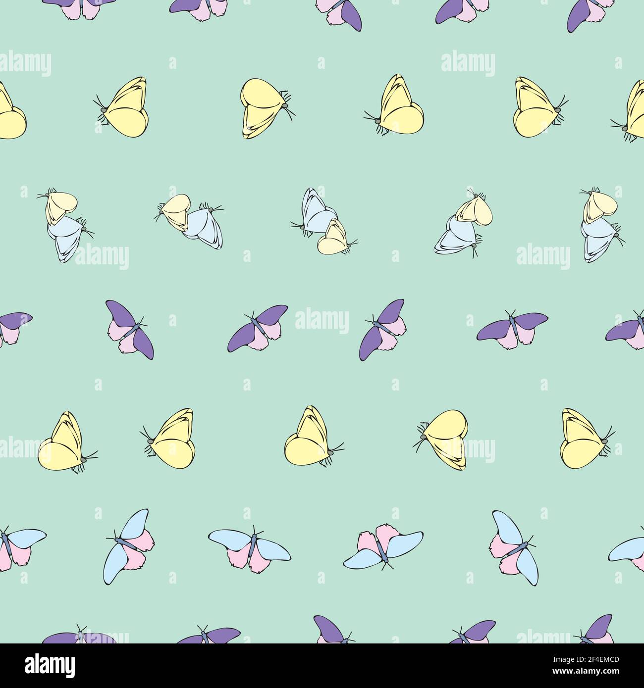 Vector pastel green white background butterfly seamless pattern ...