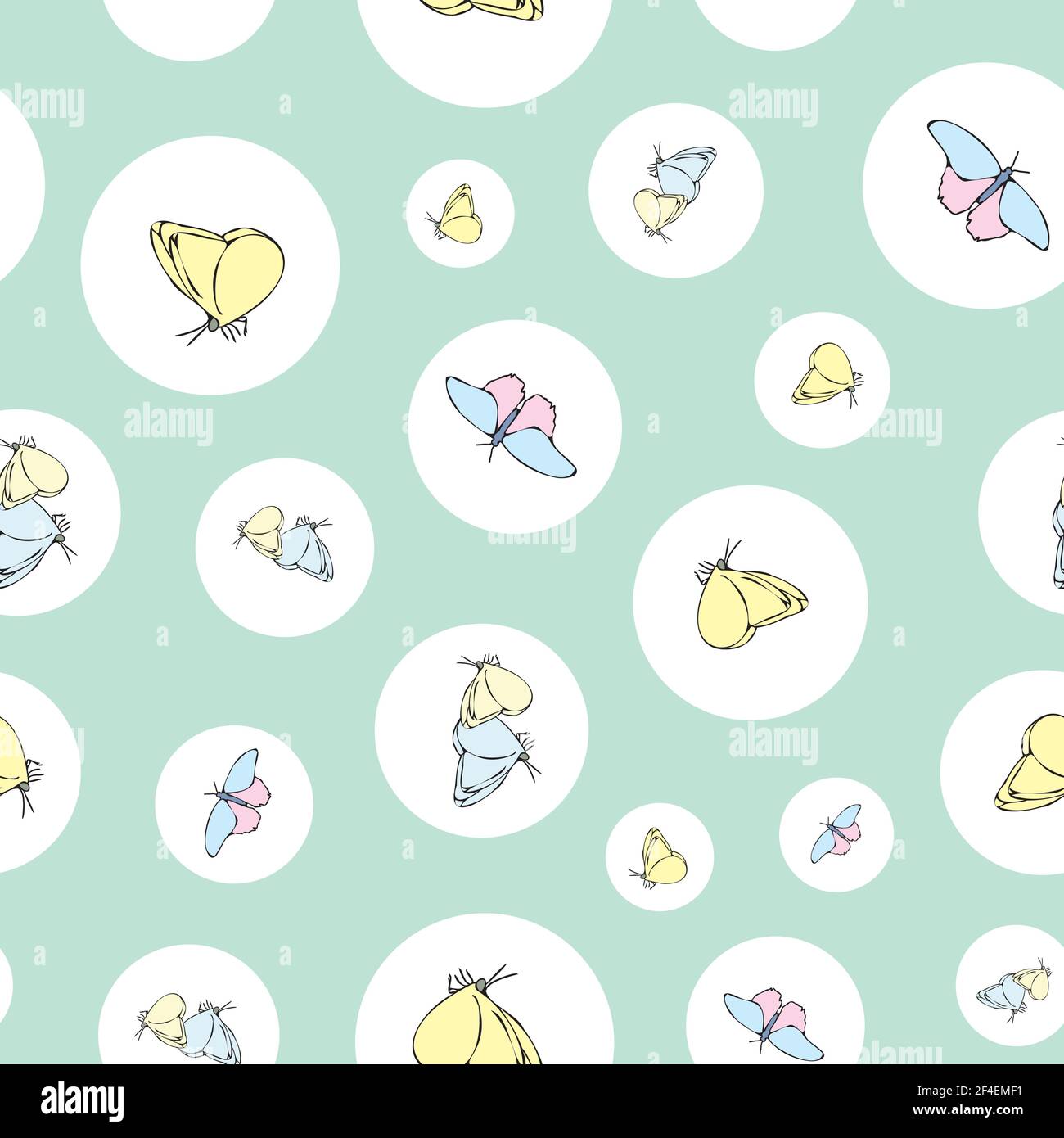 Vector pastel green white background butterfly seamless pattern ...