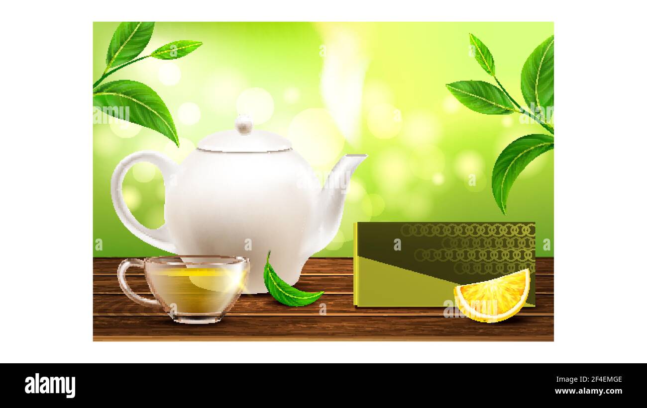 Green Tea Creative Promo Advertising Poster Vector Stock Vector Image ...