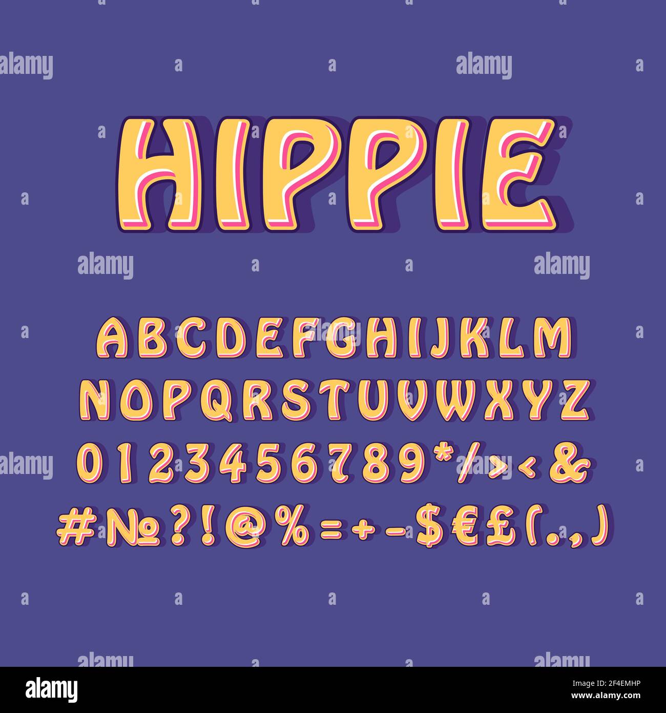 Hippie vintage 3d vector alphabet set Stock Vector Image & Art - Alamy